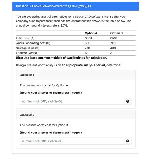 solved question 3 choicebetweenalternatives fall23 ws5 q3