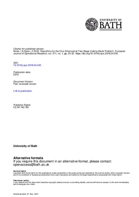 Pdf Algorithms For The One Dimensional Two Stage Cutting Stock Problem