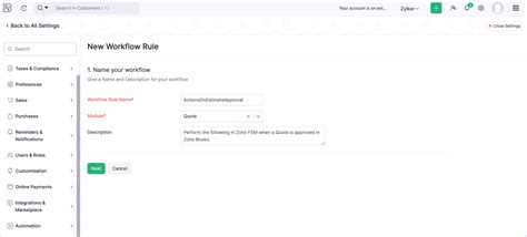 zoho fsm perform actions in zoho fsm on quote estimate approval in