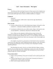 Lab Linear Kinematics Baldwin PDF Pdf Lab Linear Kinematics M Sprint Purpose This