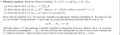 Solved 7 Fibonacci Numbers Recall The Fibonacci Numbers Chegg Com