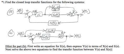 solved 1 find the closed loop transfer functions for the