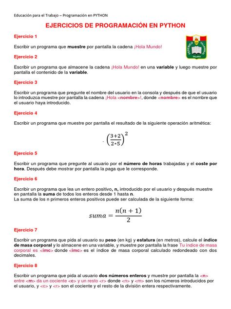 ejercicios de programación en python pdf