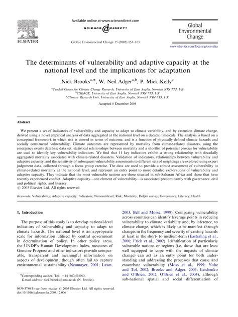 Pdf The Determinants Of Vulnerability And Adaptive Capacity At The National Level And The