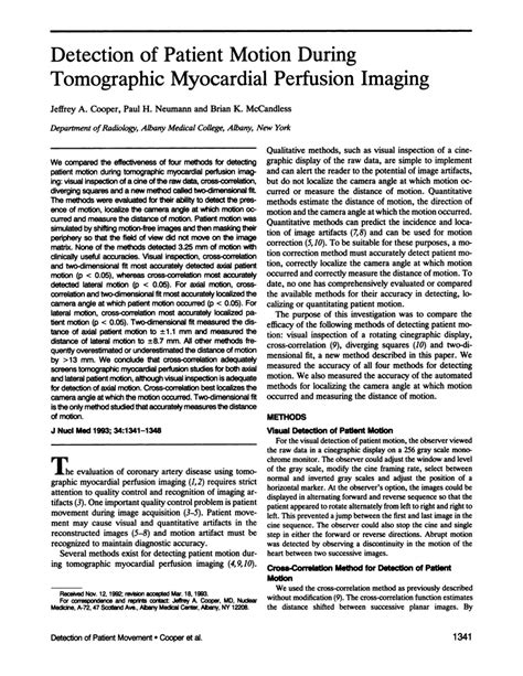 Pdf Detection Of Patient Motion During Tomographic Myocardial Perfusion Imaging