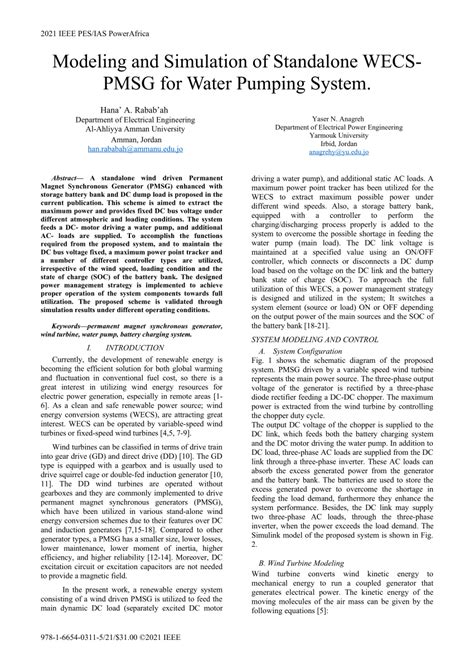 Pdf Modeling And Simulation Of Standalone Wecs Pmsg For Water Pumping
