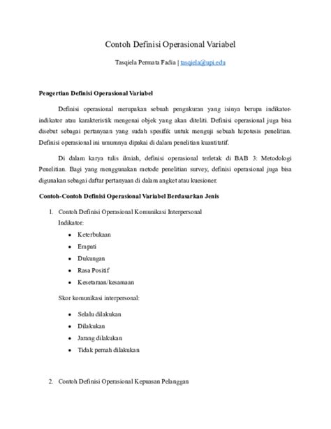 Doc Contoh Definisi Operasional Variabel