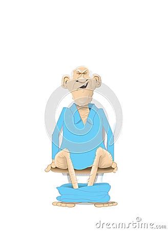 Cartoon Of Old Man In Pyjamas Sitting On A Toilet Royalty Free Stock