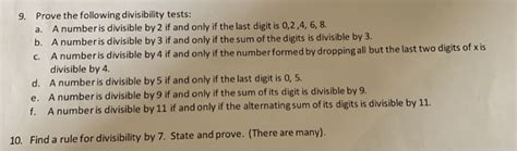 solved 9 prove the following divisibility tests a a