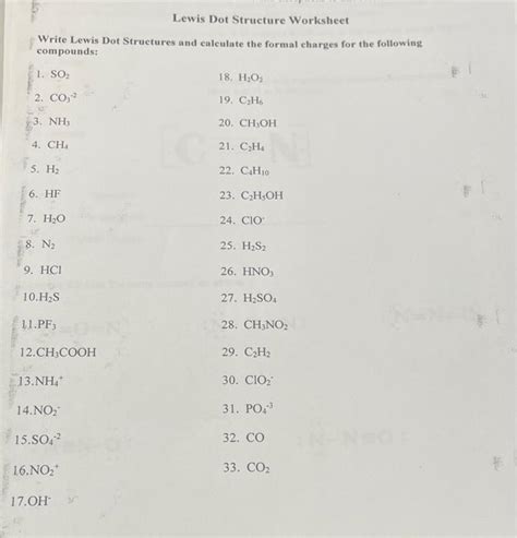 Solved Lewis Dot Structure Worksheet Write Lewis Dot Chegg Com