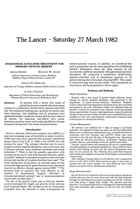 Pdf Intravenous Acyclovir Treatment Of Primary Genital Herpes