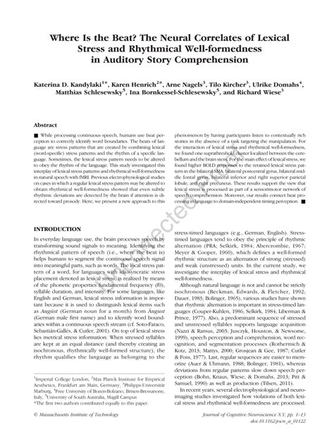 Pdf Where Is The Beat The Neural Correlates Of Lexical Stress And Rhythmical Well Formedness