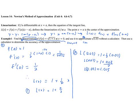 Lesson 14 Linearization Newton Lhopital Lesson 14 Newtons Method Of Approximation Unit 4