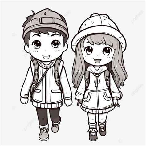 만화 애니메이션 커플 연인 여행 낙서 카와이 애니메이션 색칠 공부 페이지 귀엽다 깜찍 아기자기 앙증맞다 일러스트 삽화 그림 그리다 소묘 클립 아트 캐릭터 인물 꼬마 만화