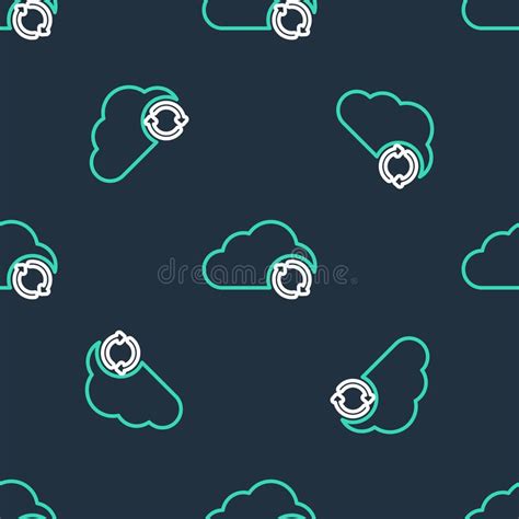 Line Cloud Sync Refresh Icon Isolated Seamless Pattern On Black Background Cloud And Arrows