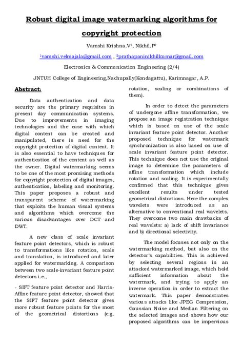 Pdf Robust Digital Image Watermarking Algorithms For Copyright Protection