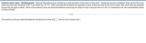 solved common stock value—variable growth newman