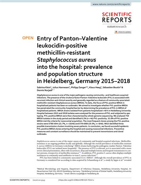 Pdf Entry Of Pantonvalentine Leukocidin Positive Methicillin Resistant Staphylococcus Aureus