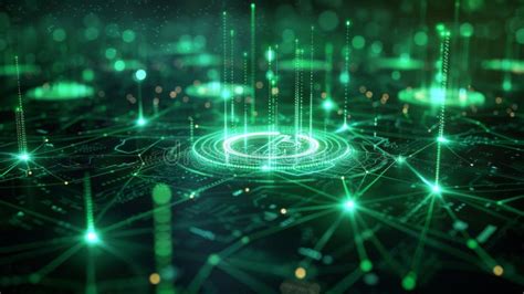 Digital Network Technology Creating Glowing Green Visualizations Of Data Flow In A Futuristic