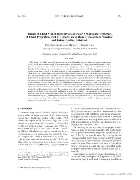 Pdf Impact Of Cloud Model Microphysics On Passive Microwave Retrievals Of Cloud Properties