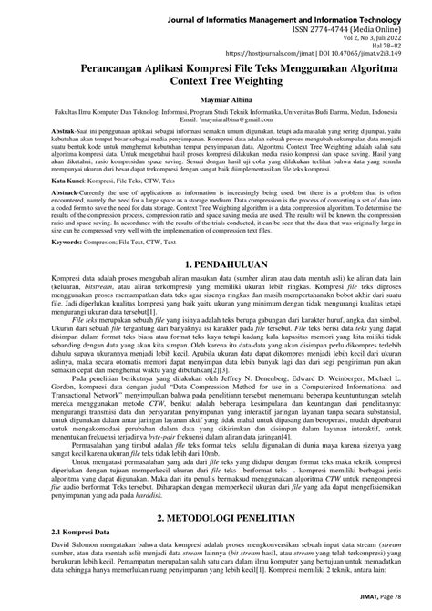 Pdf Perancangan Aplikasi Kompresi File Teks Menggunakan Algoritma Context Tree Weighting