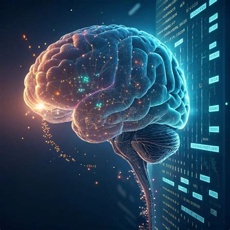abstract human brain light data with glowing circuits and digital code