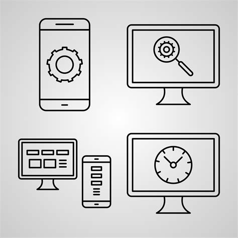 Outline Computer Programming Icons Isolated On White Background 3364271