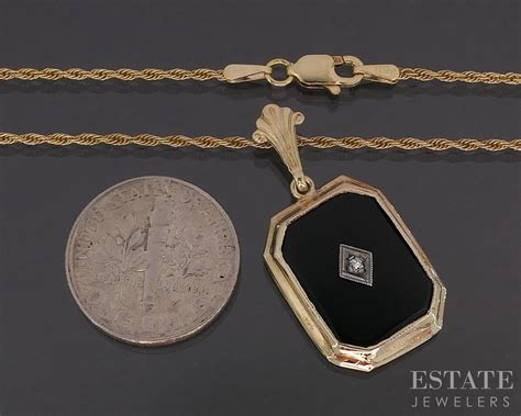 Antique 14k Yellow Gold Natural Black Onyx And Diamond Necklace 39g 18