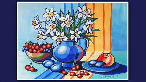 КАК НАРИСОВАТЬ ДЕКОРАТИВНЫЙ НАТЮРМОРТ С ЦВЕТАМИ И ФРУКТАМИ РИСУЕМ ДЕКОРАТИВНЫЙ НАТЮРМОРТ ГУАШЬЮ