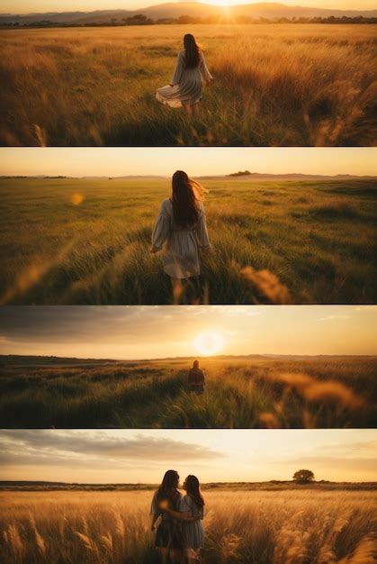 Premium Photo People Spent Time In Grass Field At Sunset