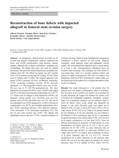 Pdf Reconstruction Of Bone Defects With Impacted Allograft In Femoral