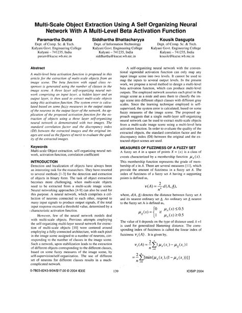 Pdf Multi Scale Object Extraction Using A Self Organizing Neural Network With A Multi Level
