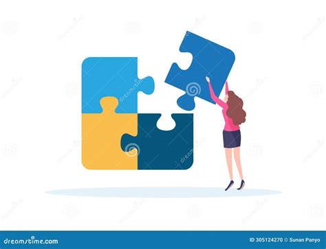 Woman Assembling Giant Puzzle Pieces Teamwork Connect To Successful Together Concept The Big