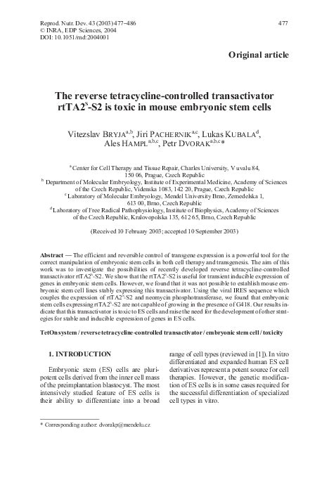 Pdf The Reverse Tetracycline Controlled Transactivator Rtta2 S S2 Is Toxic In Mouse Embryonic