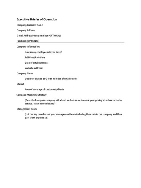 61 D Sample Executive Briefer Of Operation Pdf