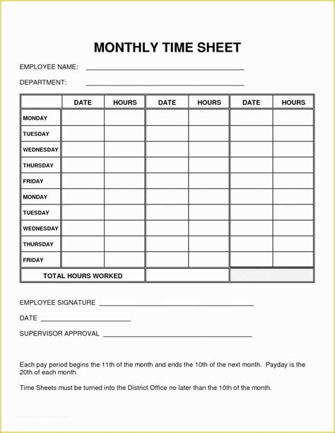 Printable Daily Timesheet Template