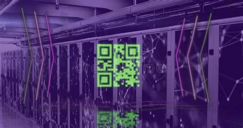 Image Of Qr Code And Data Processing Over Computer Servers Stock