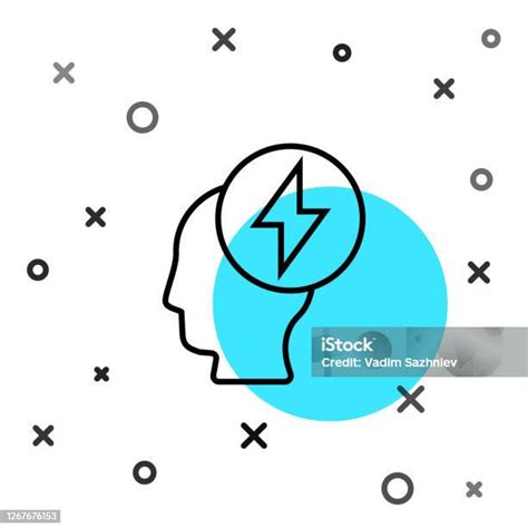 검은 줄 인간의 머리와 흰색 배경에 고립 된 전기 기호 아이콘 임의동적 모양 벡터 일러스트레이션 개념에 대한 스톡 벡터 아트 및 기타 이미지 Istock