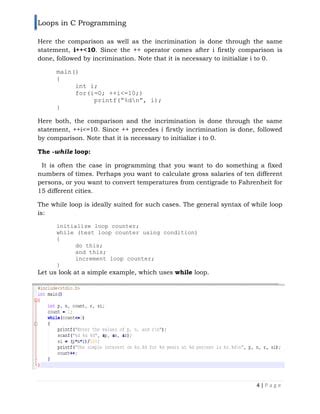 Loops In C Programming For Loop Do While Loop While Loop Nested Loop PDF