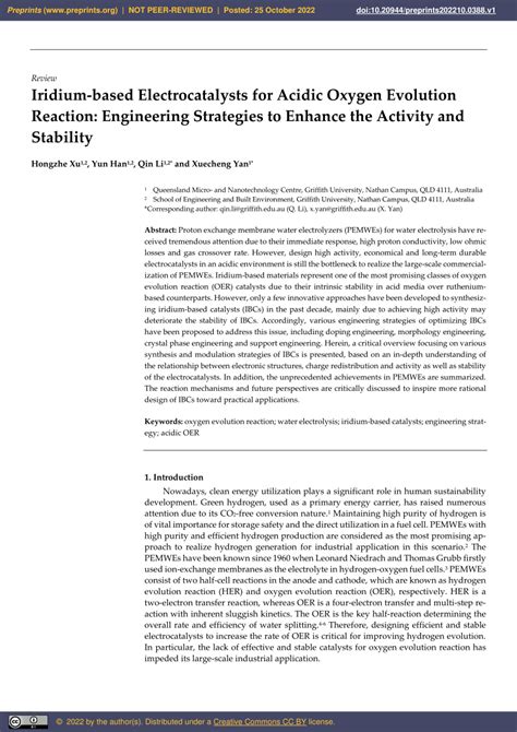 Pdf Iridium Based Electrocatalysts For Acidic Oxygen Evolution Reaction Engineering