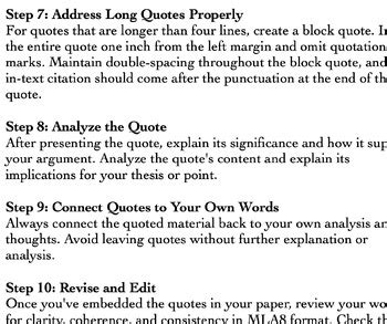 Embedding Quotes In MLA8 Format The Steps By Curt S Journey TPT