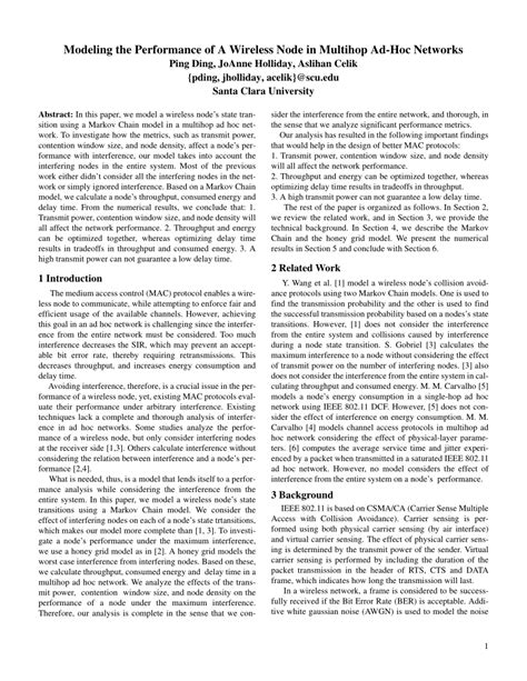 Pdf Modeling The Performance Of A Wireless Node In Multihop Ad Hoc Networks