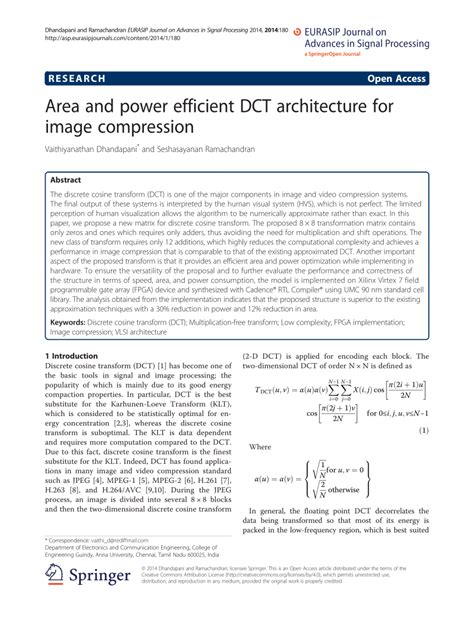 Pdf Area And Power Efficient Dct Architecture For Image Compression