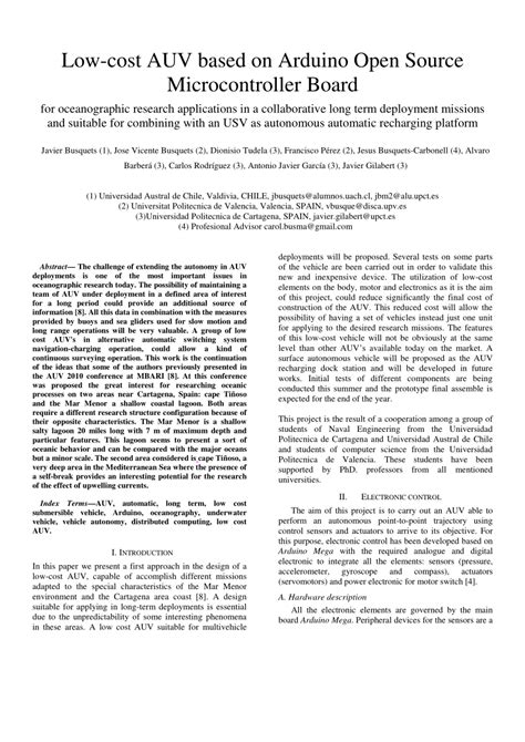 Pdf Low Cost Auv Based On Arduino Open Source Microcontroller Board For Oceanographic Research