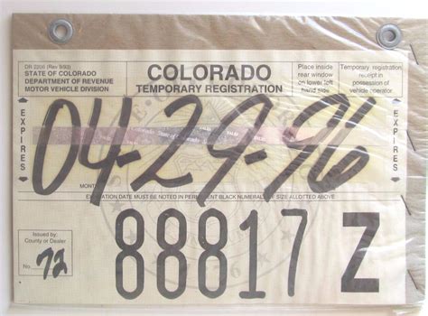 Colorado 1996 Temporary Registration License Plate 88817 Z Ebay
