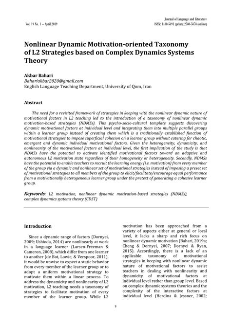 Pdf Nonlinear Dynamic Motivation Oriented Taxonomy Of L2 Strategies Based On Complex Dynamics