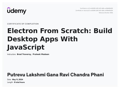Earned Electron Js Certification From Udemy Phani Putrevu Posted On