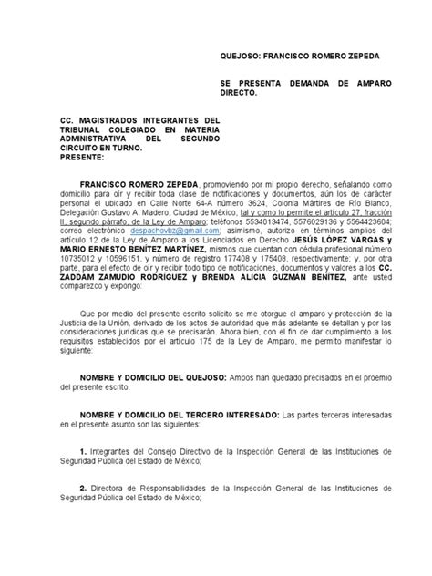 Modelo De Amparo Directo Pdf Caso De Ley Sentencia Ley