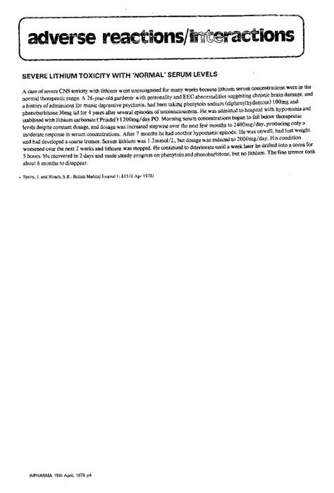Pdf Severe Lithium Toxicity With ‘normal Serum Levels Dokumen Tips