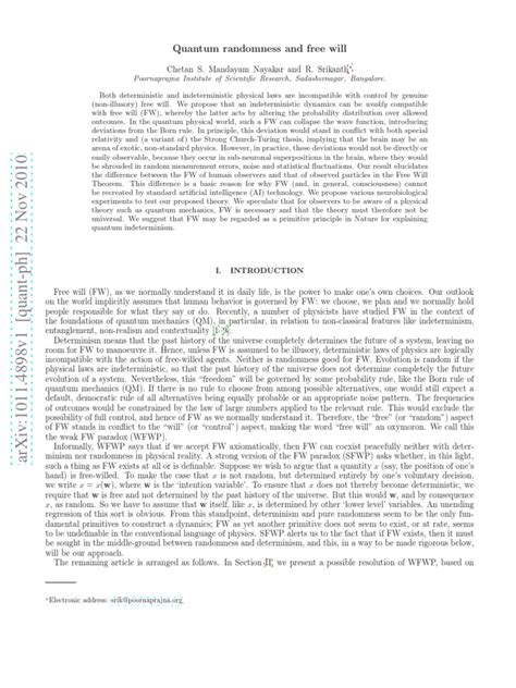 Quantum Randomness And Free Will Pdf Computational Complexity